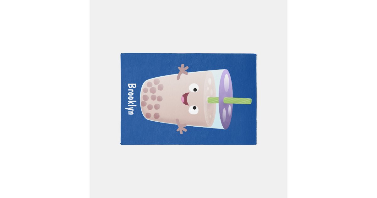 Cute happy bubble tea boba cartoon character rug | Zazzle