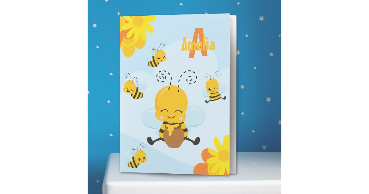 Cute Happy Bumble Bee with Flowers Little Kid Pocket Folder | Zazzle