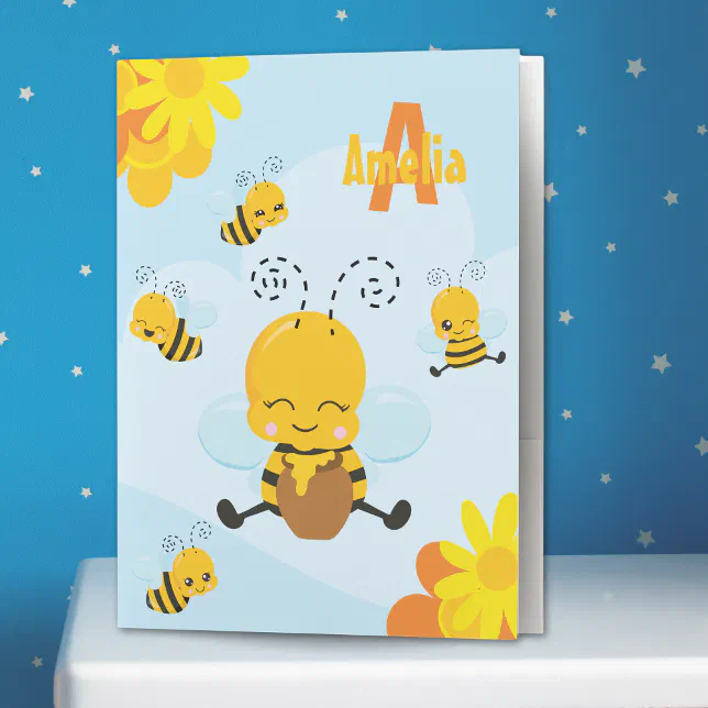 Cute Happy Bumble Bee with Flowers Little Kid Pocket Folder | Zazzle