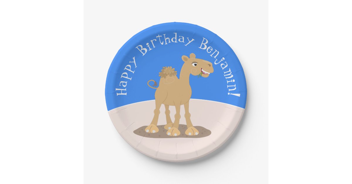 Cute happy camel personalised birthday cartoon paper plates | Zazzle