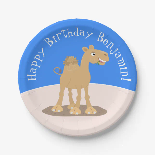 Cute happy camel personalised birthday cartoon paper plates | Zazzle