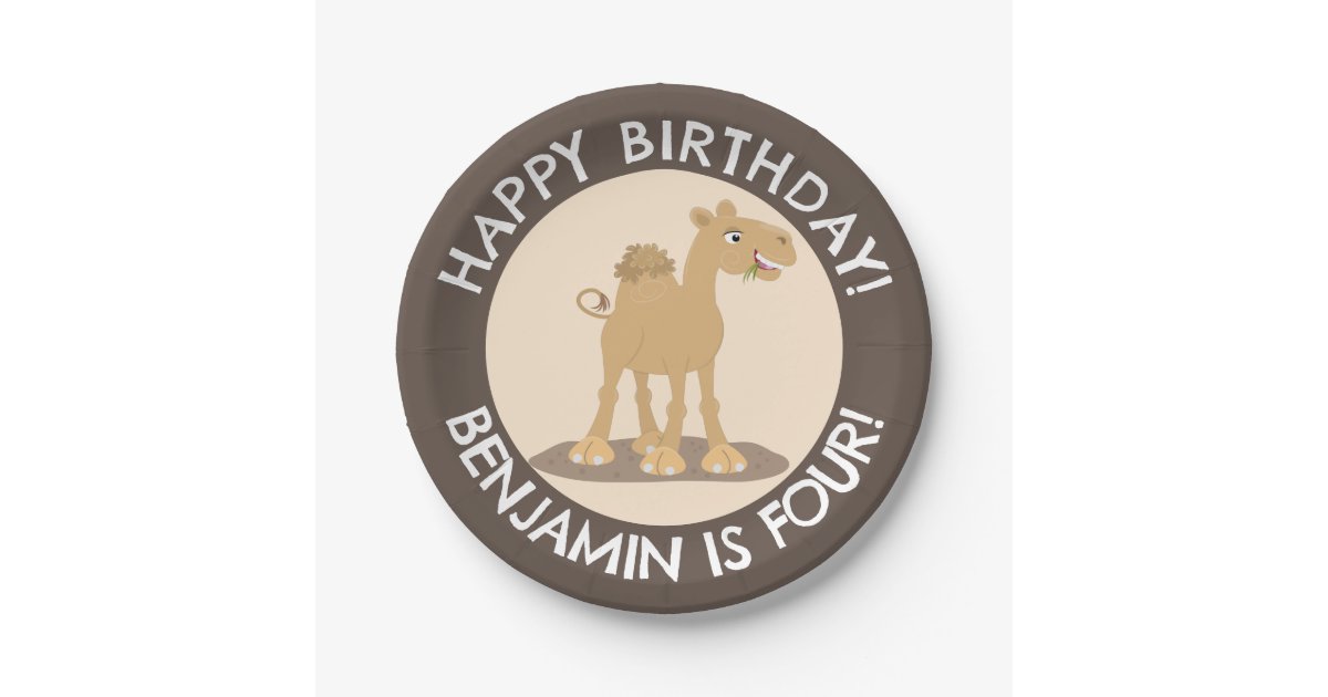 Cute happy camel personalized birthday cartoon paper plates | Zazzle