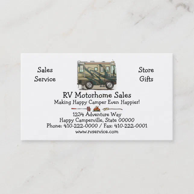 Cute Happy Camper Big RV Coach Motorhome Business Card | Zazzle