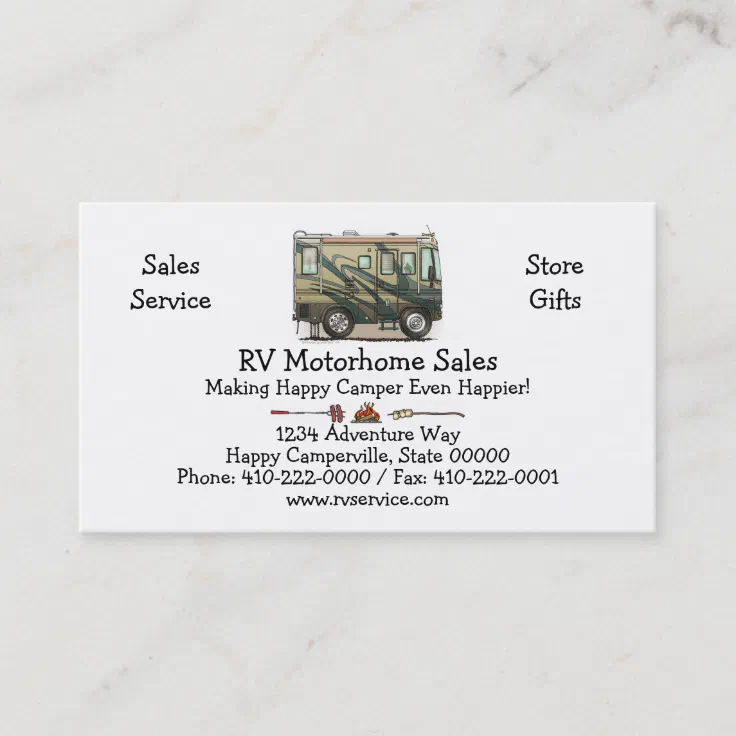 Cute Happy Camper Big RV Coach Motorhome Business Card | Zazzle