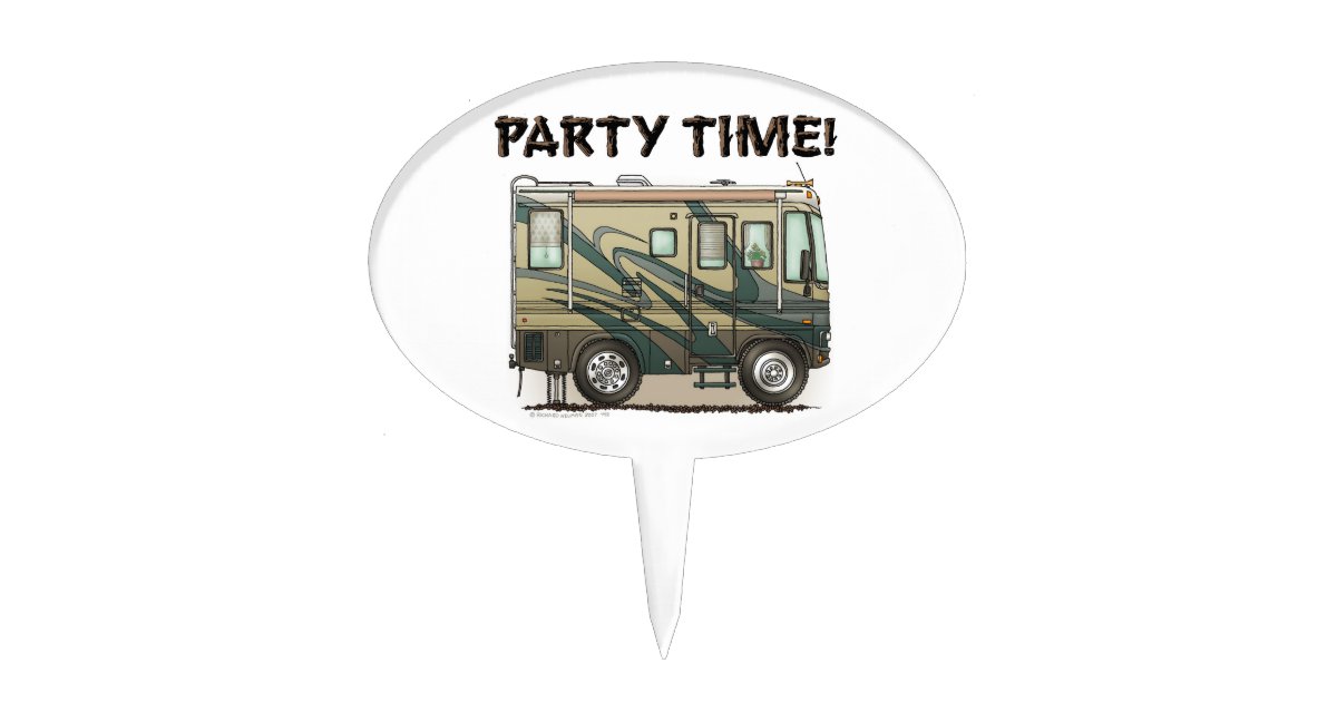 Cute Happy Camper Big RV Coach Motorhome Cake Topper | Zazzle