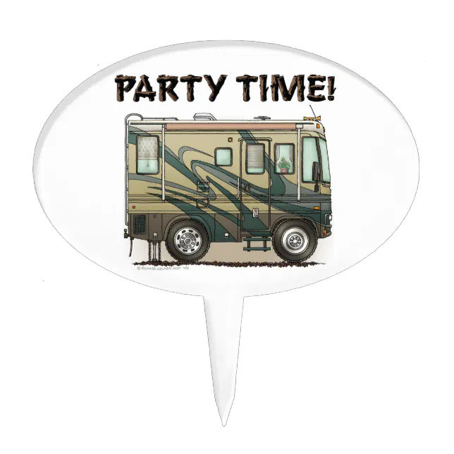 Cute Happy Camper Big RV Coach Motorhome Cake Topper | Zazzle