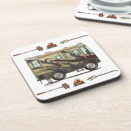 Cute Happy Camper Big RV Coach Motorhome (maroon) Drink Coaster | Zazzle