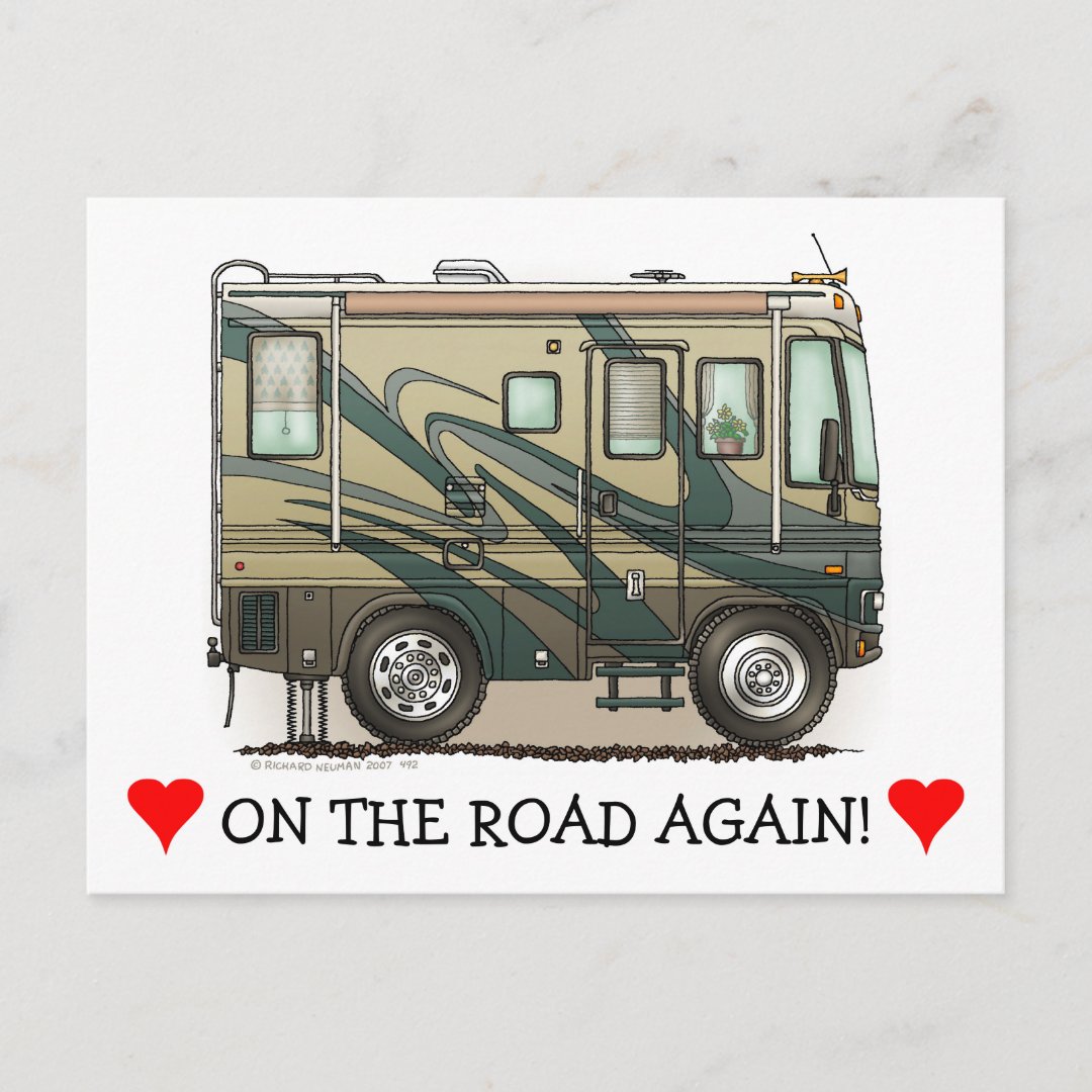Cute Happy Camper Big RV Coach Motorhome Postcard | Zazzle