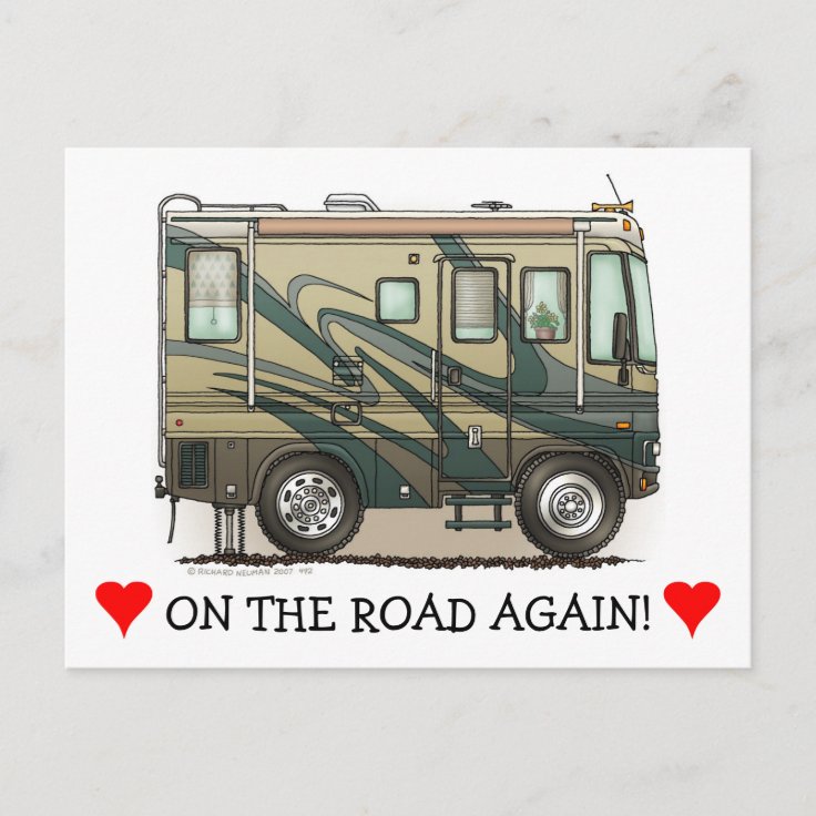 Cute Happy Camper Big RV Coach Motorhome Postcard | Zazzle