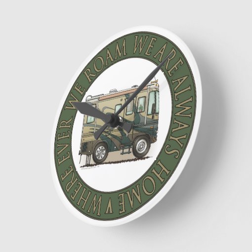 Cute Happy Camper Big RV Coach Motorhome Round Clock | Zazzle