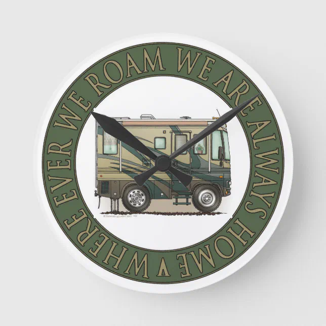 Cute Happy Camper Big RV Coach Motorhome Round Clock | Zazzle