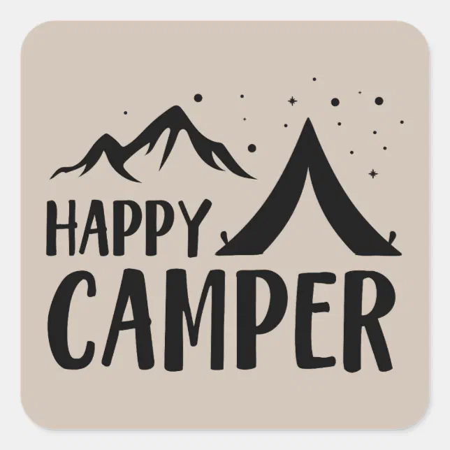 Cute Happy Camper word art Square Sticker | Zazzle