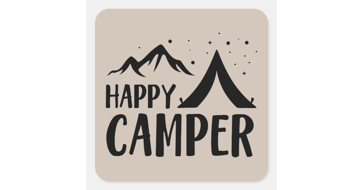Cute Happy Camper word art Square Sticker | Zazzle