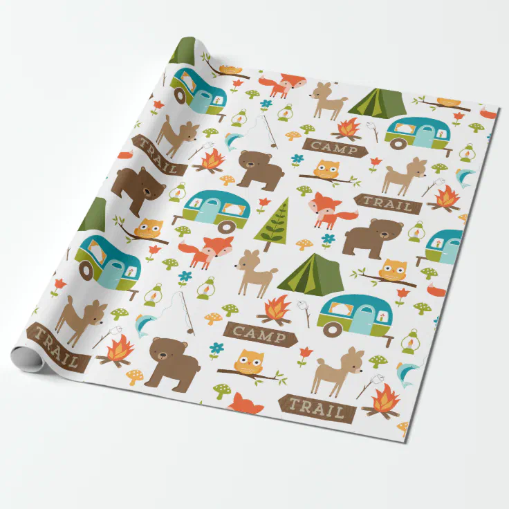 Cute Happy Campers Woodland Pattern Wrapping Paper | Zazzle