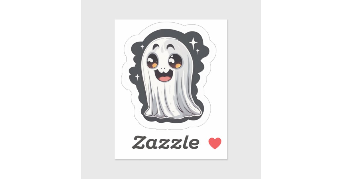 Cute Happy Cartoon Ghost Sticker | Zazzle
