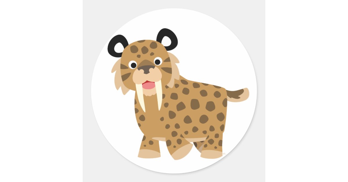Cute Happy Cartoon Smilodon Sticker | Zazzle
