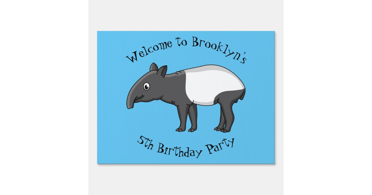 Cute happy cartoon tapir illustration sign | Zazzle