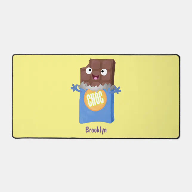 Cute happy chocolate candy bar cartoon character desk mat | Zazzle