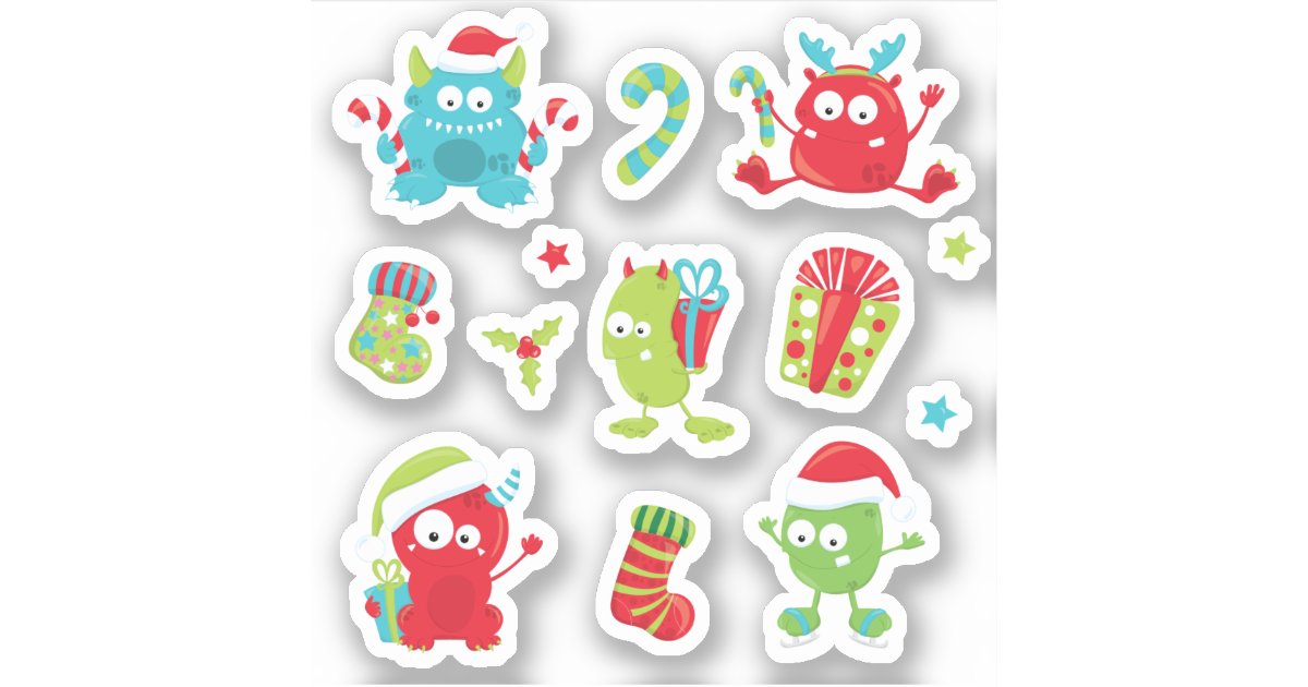 Cute Happy Christmas Holiday Monsters Sticker | Zazzle