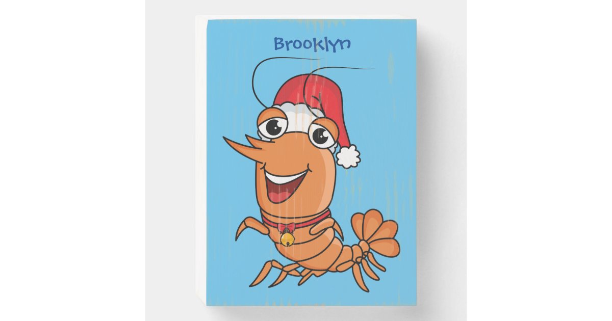 Cute happy Christmas shrimp cartoon illustration Wooden Box Sign | Zazzle
