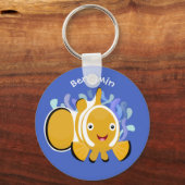 Cute happy clownfish anenome cartoon keychain | Zazzle