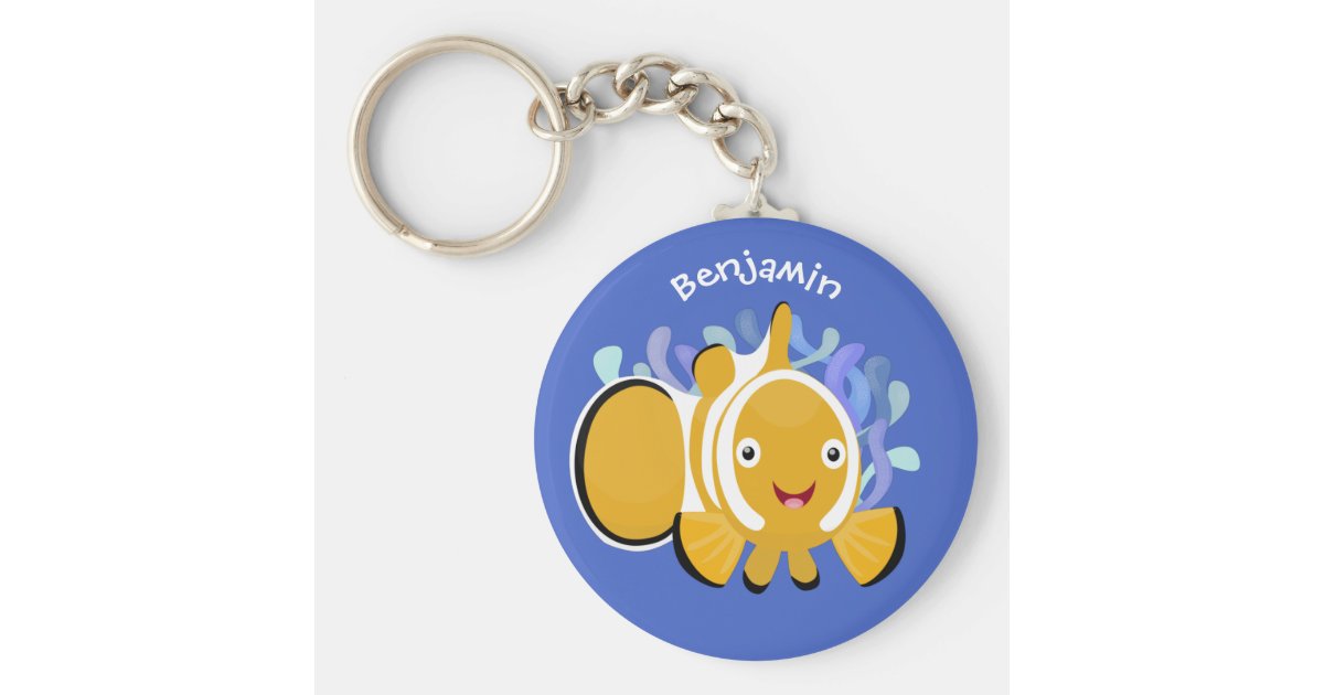 Cute happy clownfish anenome cartoon keychain | Zazzle.com