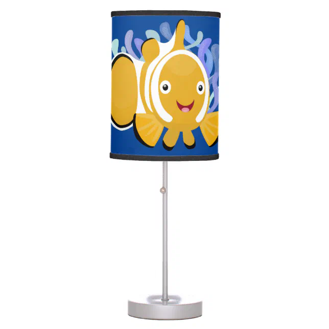 Cute happy clownfish anenome cartoon table lamp | Zazzle