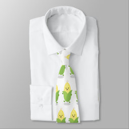 Cute happy corn cartoon illustration neck tie | Zazzle