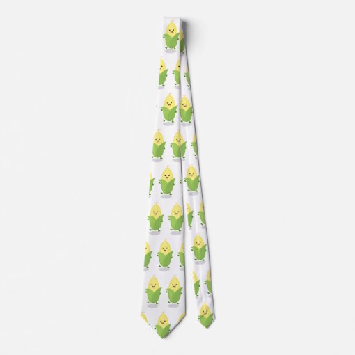 Cute happy corn cartoon illustration neck tie | Zazzle
