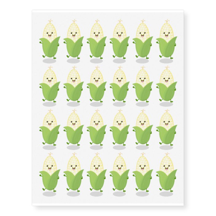 Cute happy corn cartoon illustration temporary tattoos | Zazzle.com