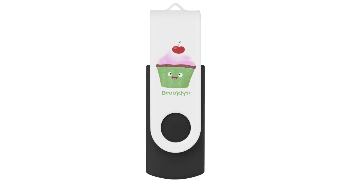 Cute happy cupcake cartoon illustration flash drive | Zazzle