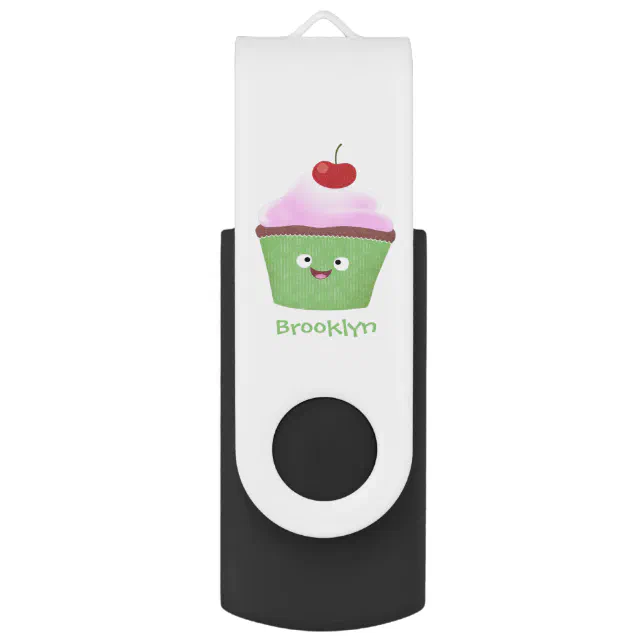 Cute happy cupcake cartoon illustration flash drive | Zazzle