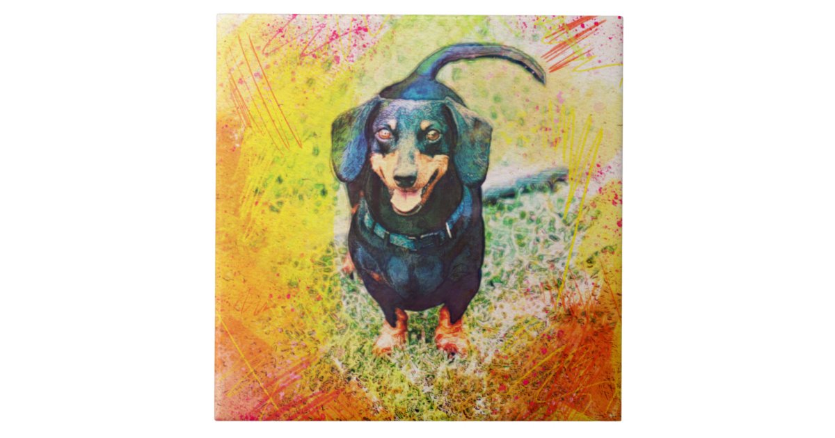 Cute Happy Dachshund Dog Head Face Ceramic Tile | Zazzle