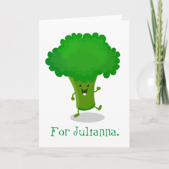 Cute happy dancing broccoli cartoon illustration card | Zazzle.com