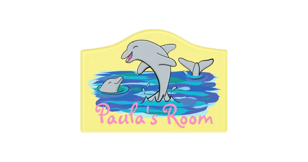 Cute, happy dolphins cartoon door sign | Zazzle