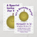 Cute happy durian cartoon illustration invitation | Zazzle