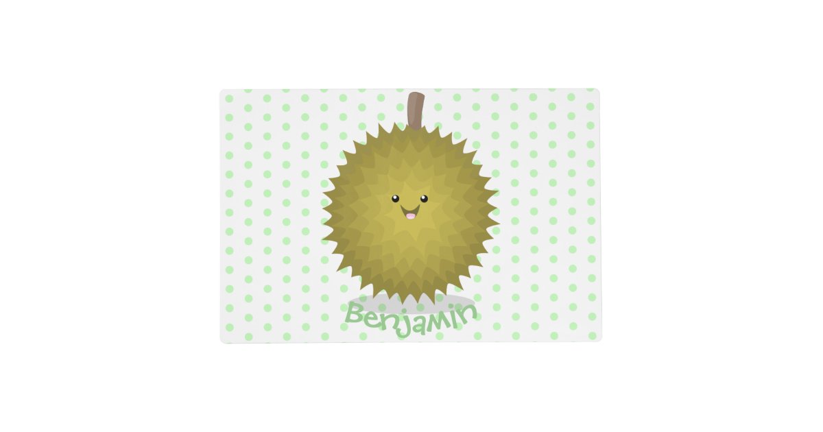 Cute happy durian cartoon illustration placemat | Zazzle