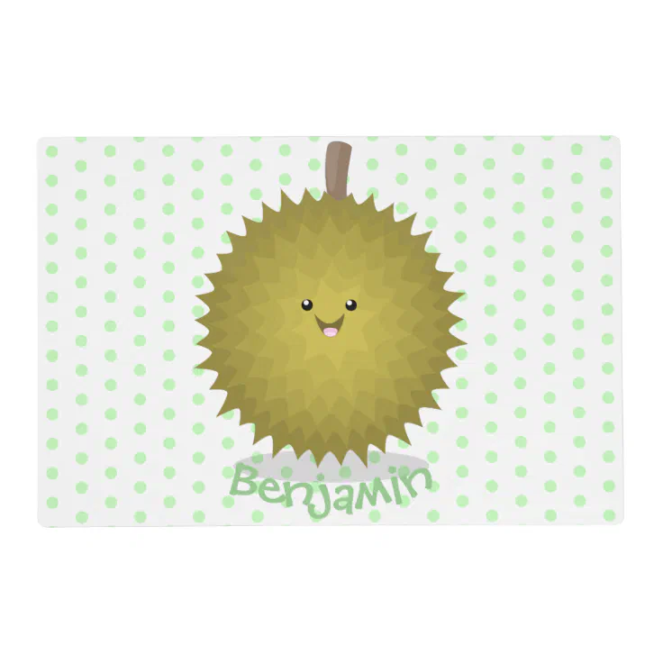 Cute happy durian cartoon illustration placemat | Zazzle