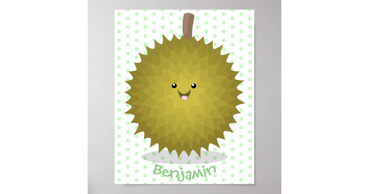 Cute happy durian cartoon illustration poster | Zazzle