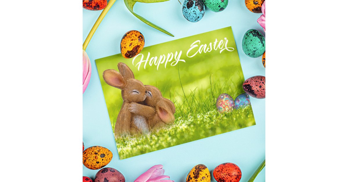 Cute Happy Easter Bunny Eggs Spring Postcard | Zazzle