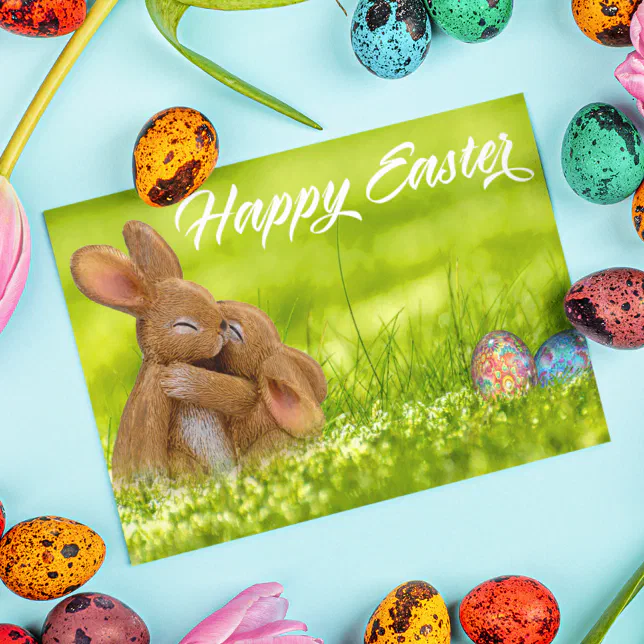 Cute Happy Easter Bunny Eggs Spring Postcard | Zazzle