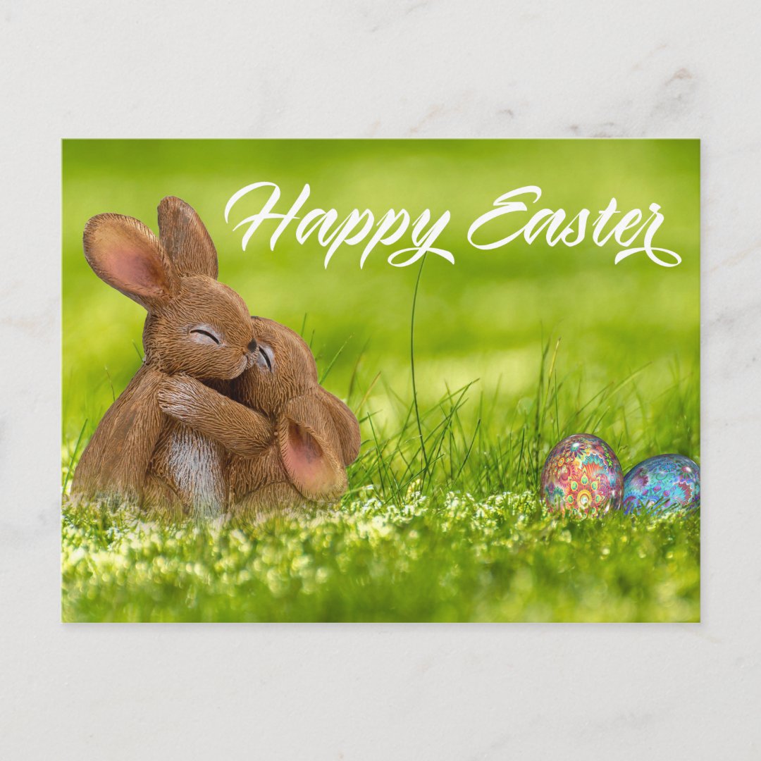 Cute Happy Easter Bunny Eggs Spring Postcard | Zazzle