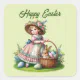 Cute happy Easter girl add text Square Sticker | Zazzle