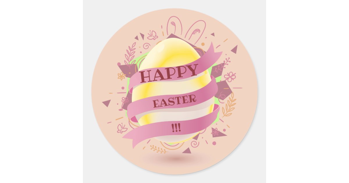 Cute Happy Easter -Pink Classic Round Sticker | Zazzle
