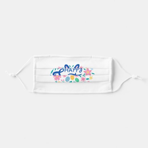 Cute Happy Easter Wreath, Easter Bunny, Flowers, Adult Cloth Face Mask ...