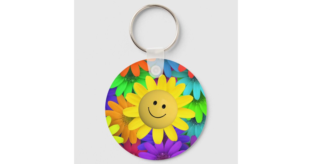 Cute Happy Face Flowers Keychain | Zazzle