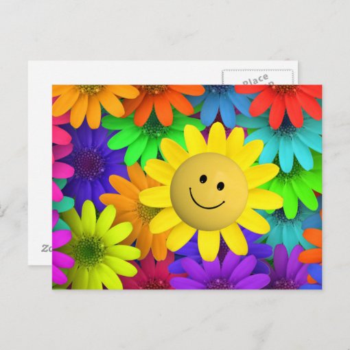 Cute Happy Face Flowers Postcard | Zazzle
