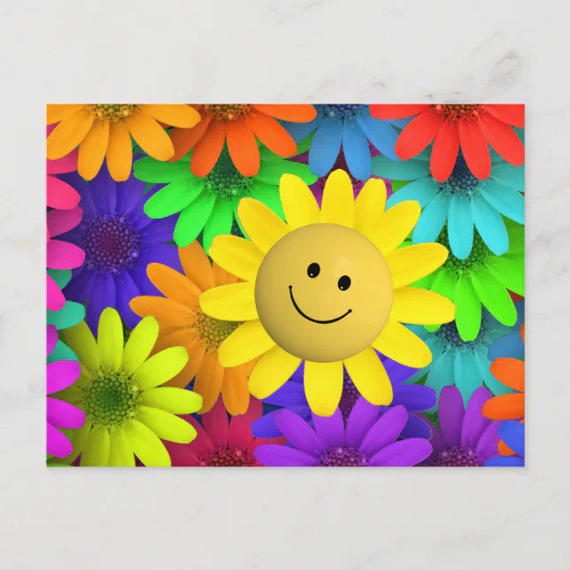 Cute Happy Face Flowers Postcard | Zazzle