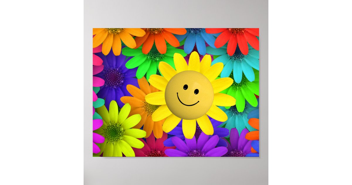 Cute Happy Face Flowers Poster | Zazzle