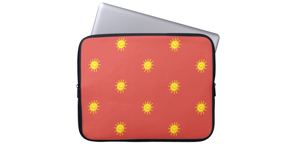 Cute Happy Face Sunshine Sun Pattern Red Modern Laptop Sleeve | Zazzle